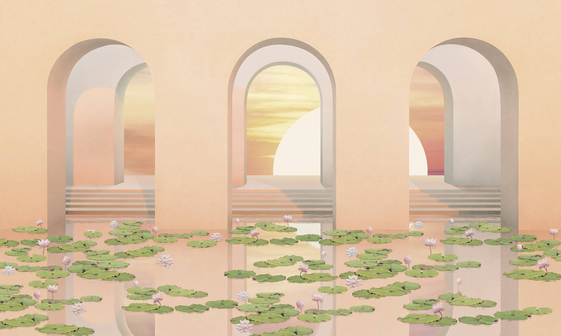 Фреска Ortograf Гармония 34814 Арки над водой Флок FLK – современный стиль