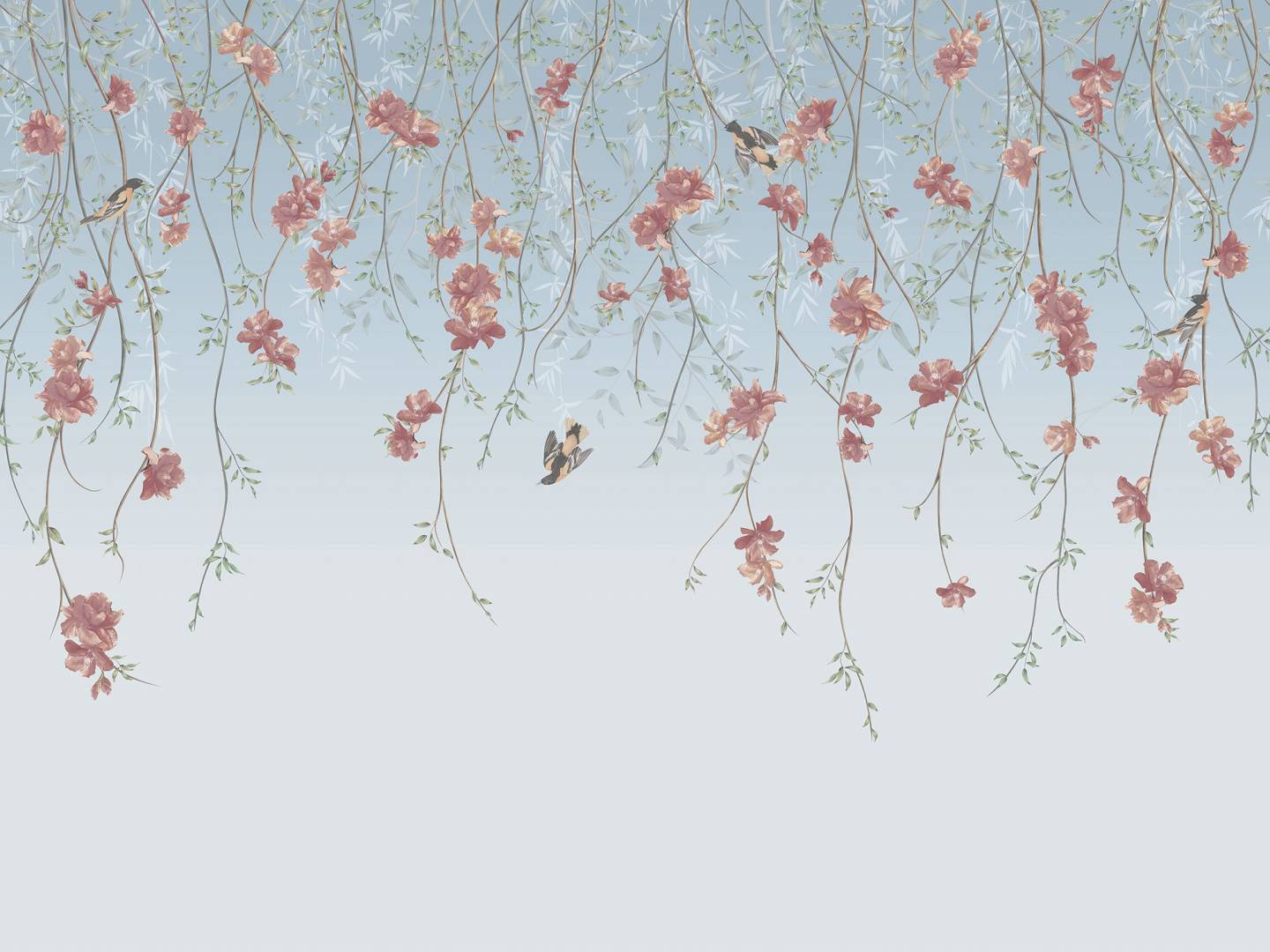 Фреска Ortograf Chinoiserie 33934 Delicate flowers blue Флок FLK